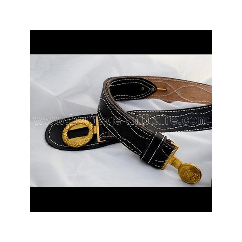 Officer black leather belt Confederate with stitching CSA