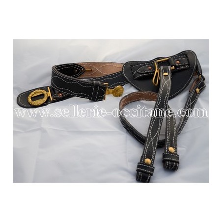 Officer black leather belt Confederate with stitching CSA